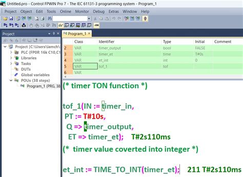 Panasonic PLC FPWIN PRO Timer In Structured Text ST PROGRAMMING