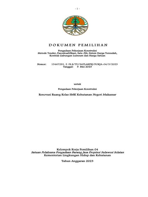 Dok Tender Renovasi Ruang Kelas Smk Kehutanan Makassar Tahun 2023 Pdf