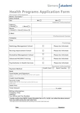Fillable Online Health Programs Application Form Siemens Fax Email Print PdfFiller