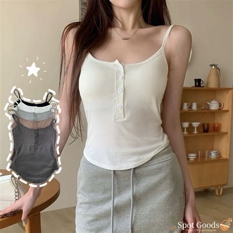 【只賣現貨】性感歐美鈕扣細肩帶背心 小可愛 平口小可愛 Bra Top 內搭 罩杯小可愛 內搭背心 胸墊背心6835 蝦皮購物