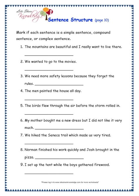 sentence structure exercises with answers pdf