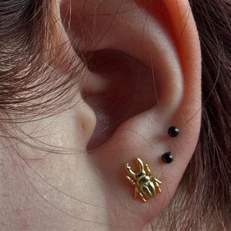 Tiny Stag Beetle Stud Earrings In Sterling Silver Silver Or Gold Or