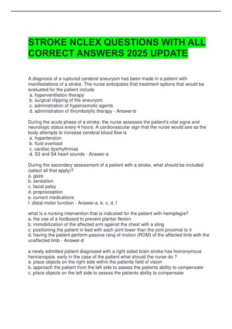 Stroke Nclex Questions With All Correct Answers 2025 Update Stroke Nclex Stuvia Us