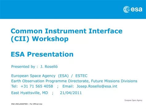 Ppt Common Instrument Interface Cii Workshop Esa Presentation