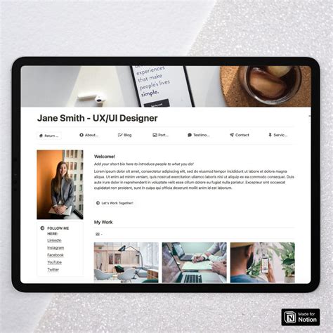 Notion Portfolio Website Template Social Media Manager Photographer