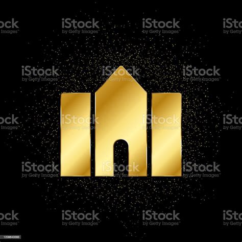 건물 대학 골드 아이콘 황금 입자 배경의 벡터 그림입니다 격리 벡터 기호 기호 교육 아이콘 검은 색 배경 가정 생활에 대한 스톡