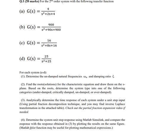 Solved Q Marks For The Nd Order System With The Chegg