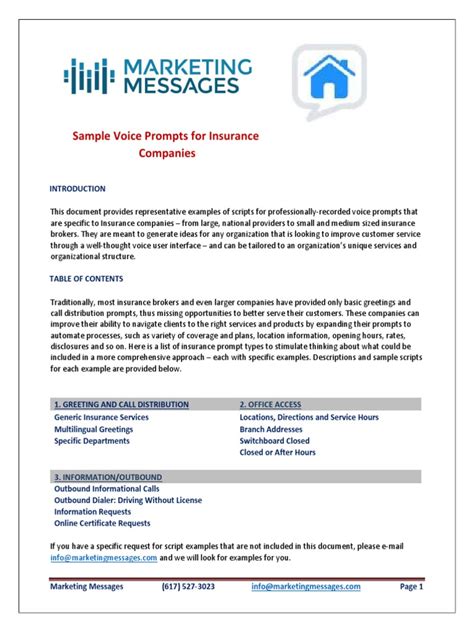 Sample Voice Prompt Scripts For Insurance Companies Pdf
