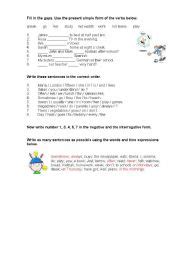English Worksheets Simple Present Fill Gaps Put In Order Write