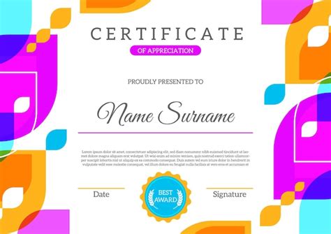 Premium Vector A Colorful Poster With The Words Certificate Of