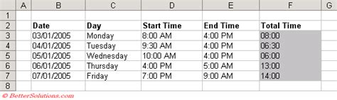 Excel Dates Times Time Sheet