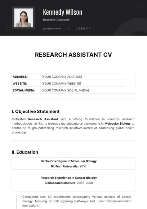 Research Assistant Cv Template Edit Online And Download Example