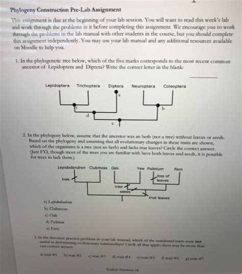 Solved Phylogeny Construction Pre Lab Assignment This Chegg