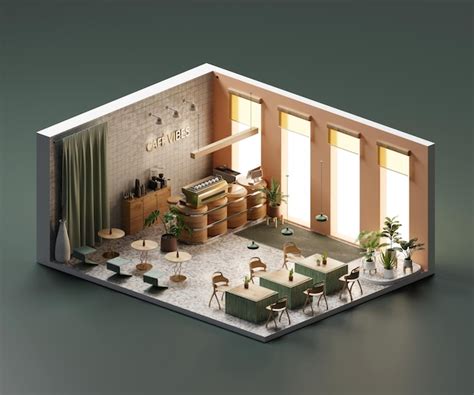 Premium Ai Image Isometric View Minimal Cafe Store Open Inside Interior Architecture 3d