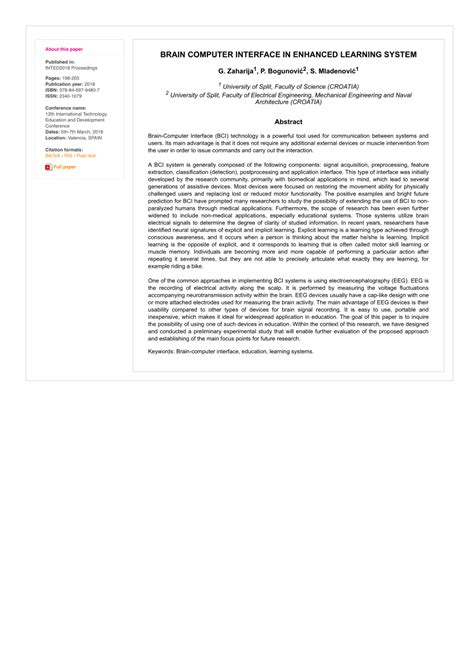 pdf brain computer interface in enhanced learning system
