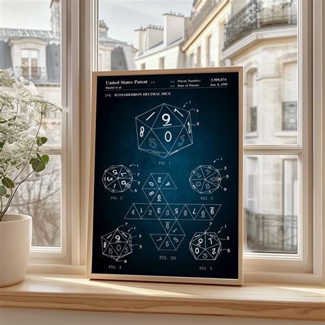 20 Sided Icosahedron Decimal Dice Design From Us Patent Office Poster