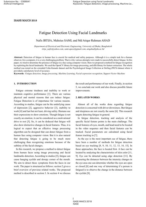 Pdf Fatigue Detection Using Facial Landmarks