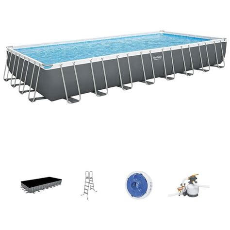 Bestway Power Steel Rectangular Hard Side Deep Swimming Above Ground Pool Set Grey
