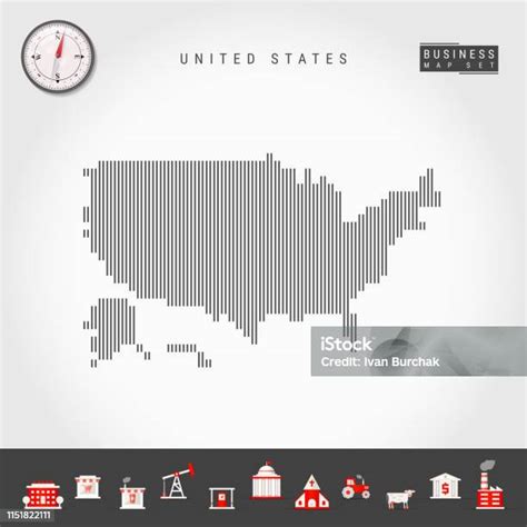 Carte Des Lignes Verticales Vectorielles Des Étatsunis Silhouette Rayée