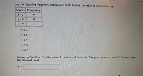 Solved Use The Following Frequency Distribution Table To