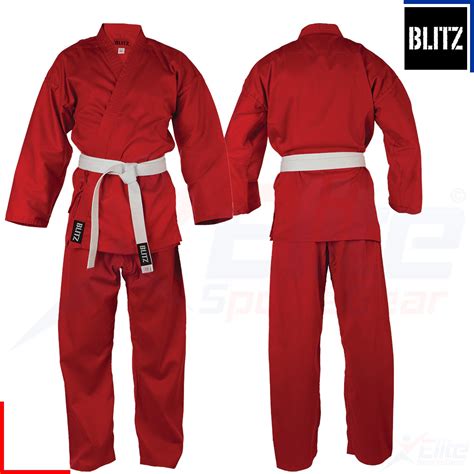 Blitz Red Adult Oz Polycotton Karate Suit Gi With White Belt Size Ebay