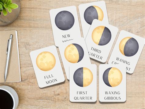Moon Phases Flashcards Homeschool Montessori Materials Etsy