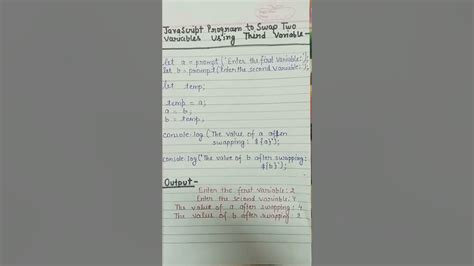 Javascript Program To Swap Two Variables Using Third Variable