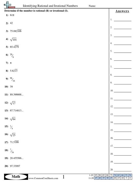 Classifying Real Numbers Worksheet