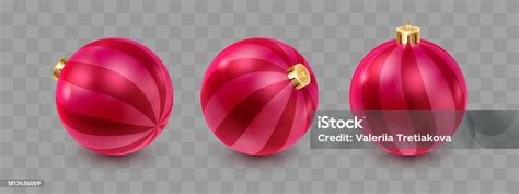 투명한 배경에 줄무늬 그림자 및 반사가 있는 빨간 크리스마스 공 새해 복 많이 받으세요 카드 전단지 포스터 장식 배너 웹 광고에 대 한 디자인 벡터 일러스트 레이 션 3차원