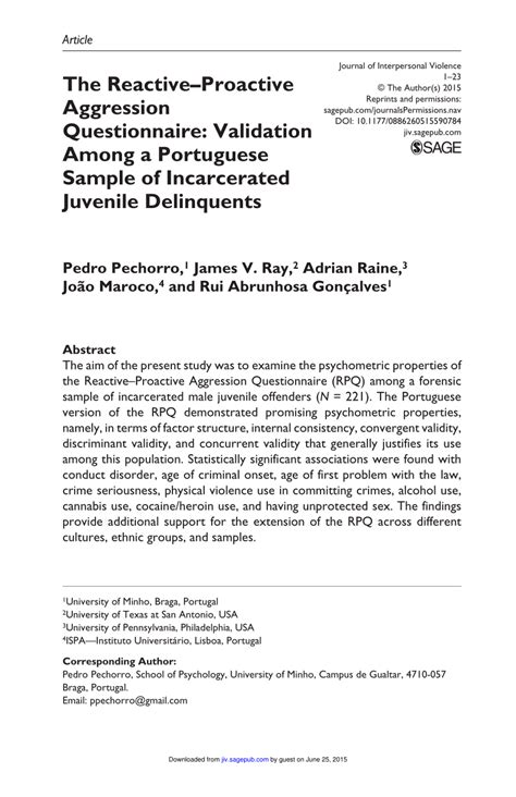 Pdf The Reactive Proactive Aggression Questionnaire Validation Among A Portuguese Sample Of