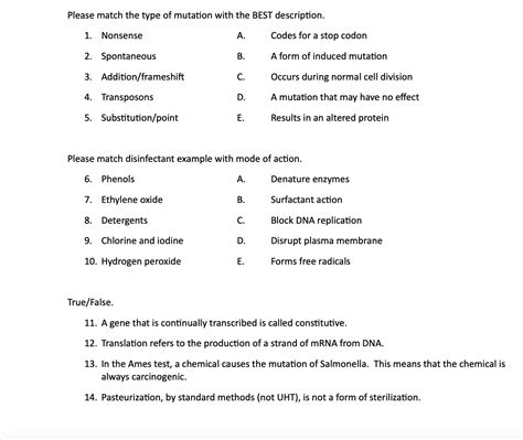 Solved Please Match The Type Of Mutation With The BEST Chegg Com