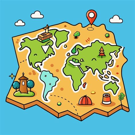 мультфильмный рисунок карты с деревом на ней Премиум Ai сгенерированный вектор