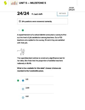 Sophia Intro To Statistics Unit 2 Milestone 2 1 Select The Statement
