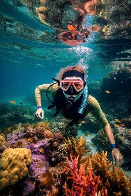 Premium Ai Image Snorkel Diving At Tropical Coral Reef Created With