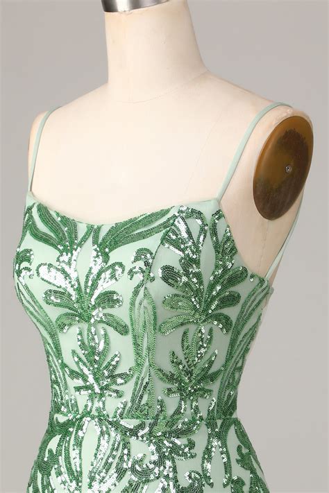Zapakasa Women Bodycon Spaghetti Straps Green Sequins Short Homecoming