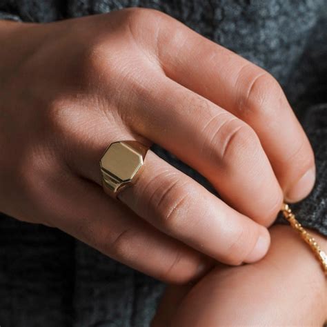 Mens Gold Steel Initial Ring Etsy