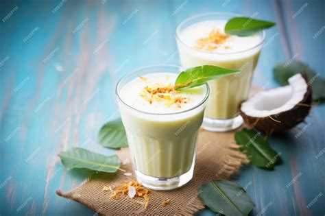Lassi Con Virutas De Coco Concepto De Bebida Tropical Foto Premium