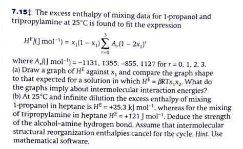 Solved 7.15 ﻿The excess enthalpy of mixing data for | Chegg.com