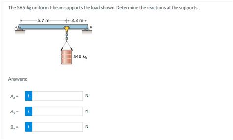 Solved The 565 Kg Uniform I Beam Supports The Load Shown