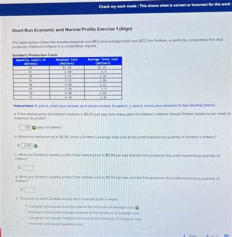Solved Short Run Economic And Normal Profits Exercise 1