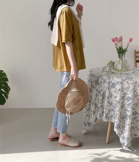 네츄럴모모 [귀여운 목장 패치자수 워싱면 루즈핏 롱티 5c ]