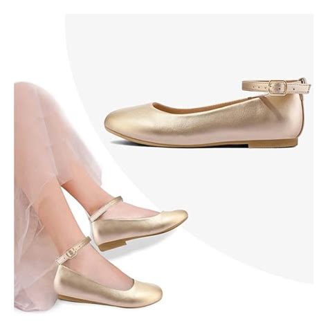 Bocca Girls Golden Pu Ballet Flat Ankle Strap Ballerina Flat Shoes