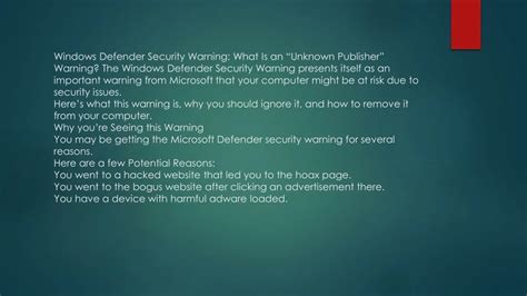 Ppt Windows Defender Security Warning Explained With Solution Powerpoint Presentation Id