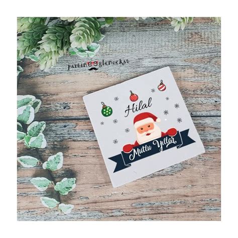 İsme Özel Noel Baba 2 Bardak Altlığı Yılbaşı Hediyesi