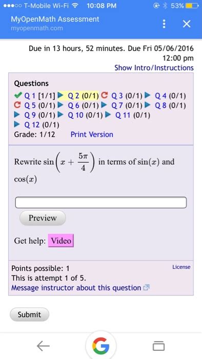 Solved Rewrite Sin X 5pi 4 In Terms Of Sin X And Cos X