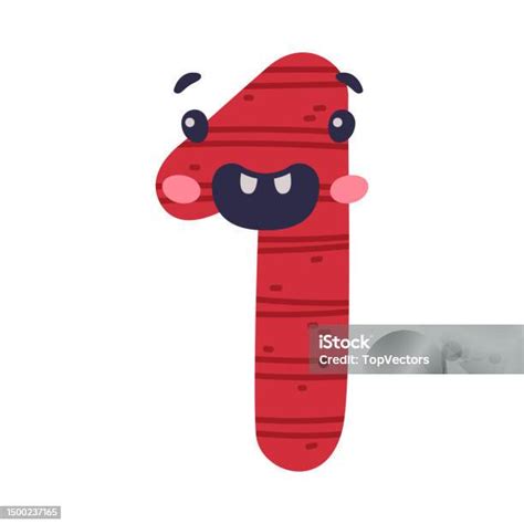 귀여운 재미있는 숫자 캐릭터 1개 하나의 만화 유치한 밝은 빨간색 숫자 수학 기호 만화 벡터 그림 감정에 대한 스톡 벡터 아트 및 기타 이미지 Istock