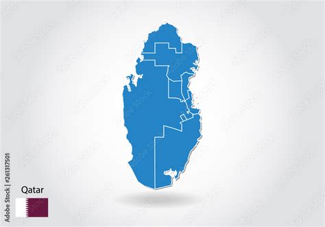 Qatar Map Design With 3d Style Blue Qatar Map And National Flag