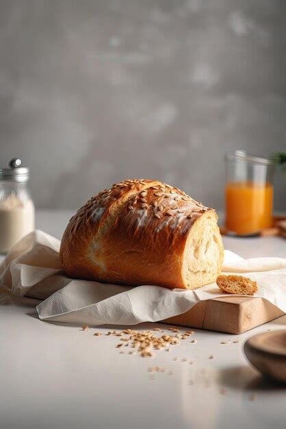 Premium Ai Image A Loaf Of Bread On A Table Next To A Glass Of Orange