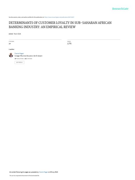 Determinants Of Customer Loyalty In Sub Saharan African Banking Industry An Empirical Review