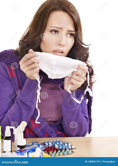 Girl Having Flu Taking Pills Stock Photo Image Of Pain Female 18006174
